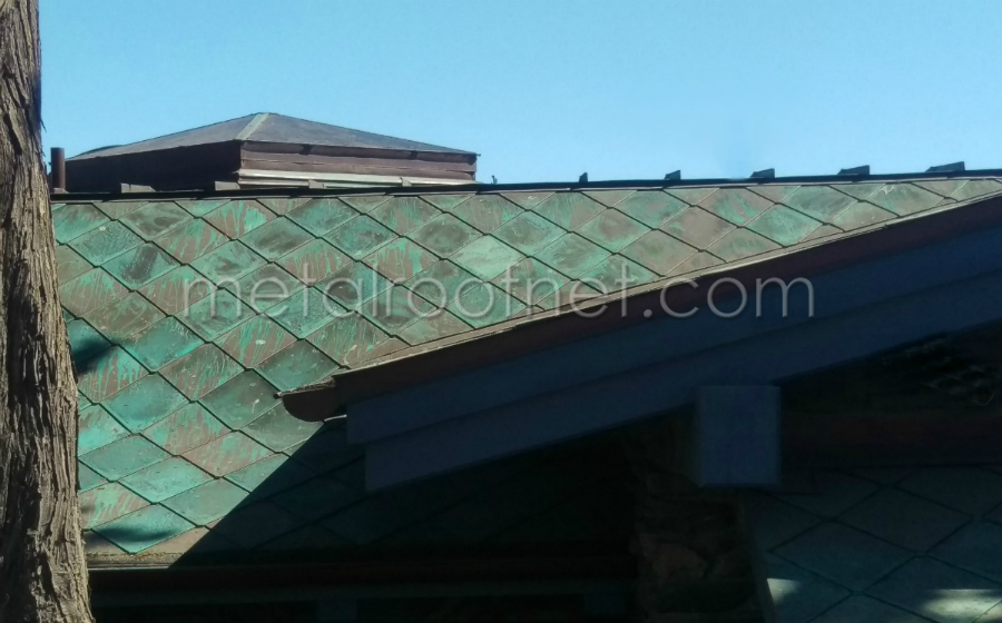 Pre-Aged Copper Diamond Shingles for a Custom Residence in California